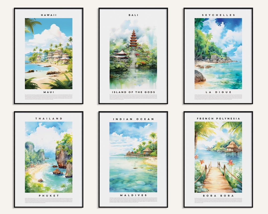 Watercolor Tropical Travel Posters Bundle Set of 6 , Touristic Gallery ...