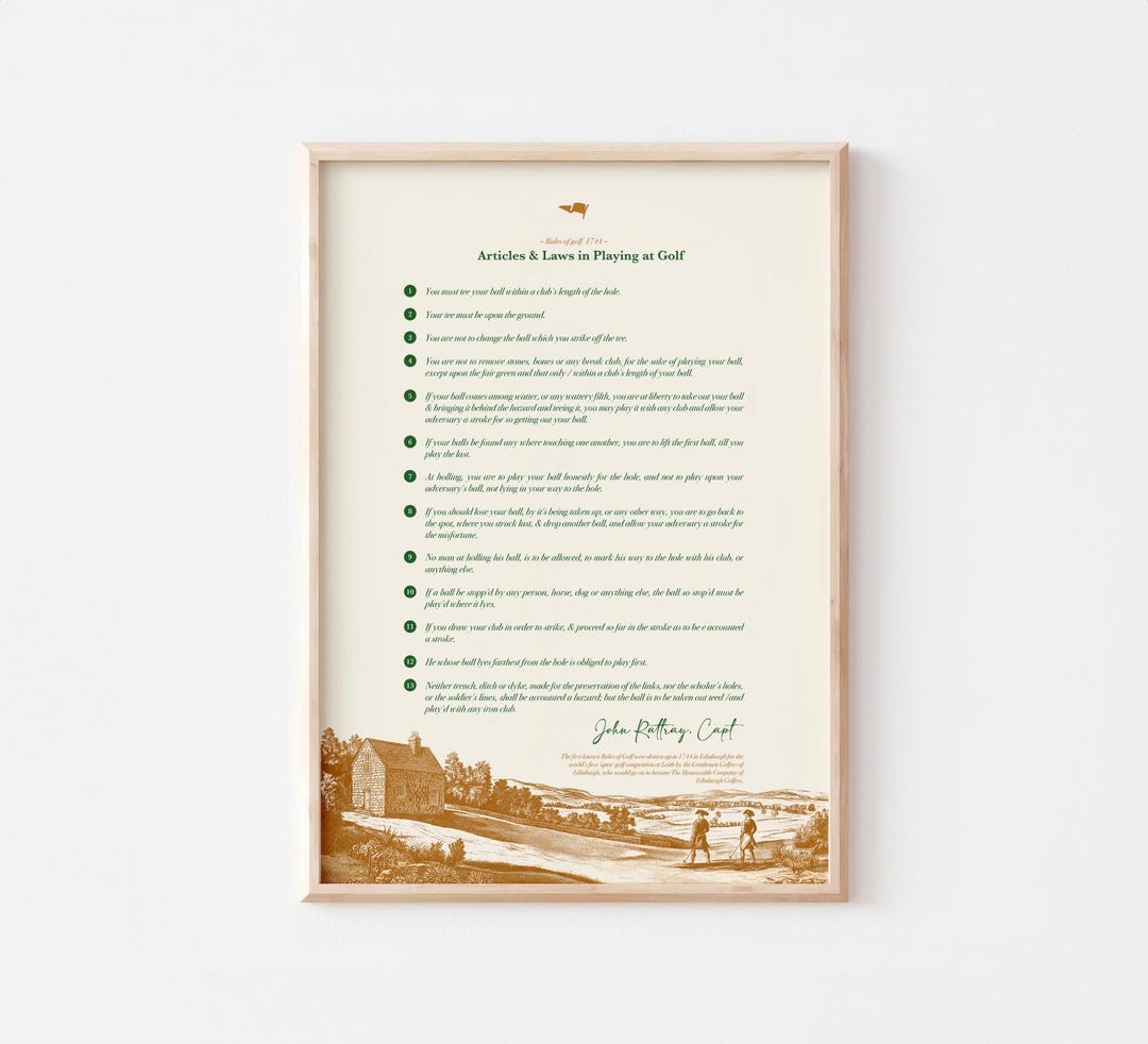 Golf Rules of 1744 Poster | Vintage Golf Wall Art | Historical Golf ...