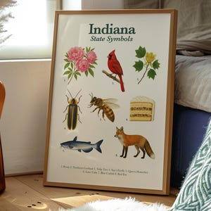 Indiana State Symbols Poster: Vintage Educational Art (digital Download ...