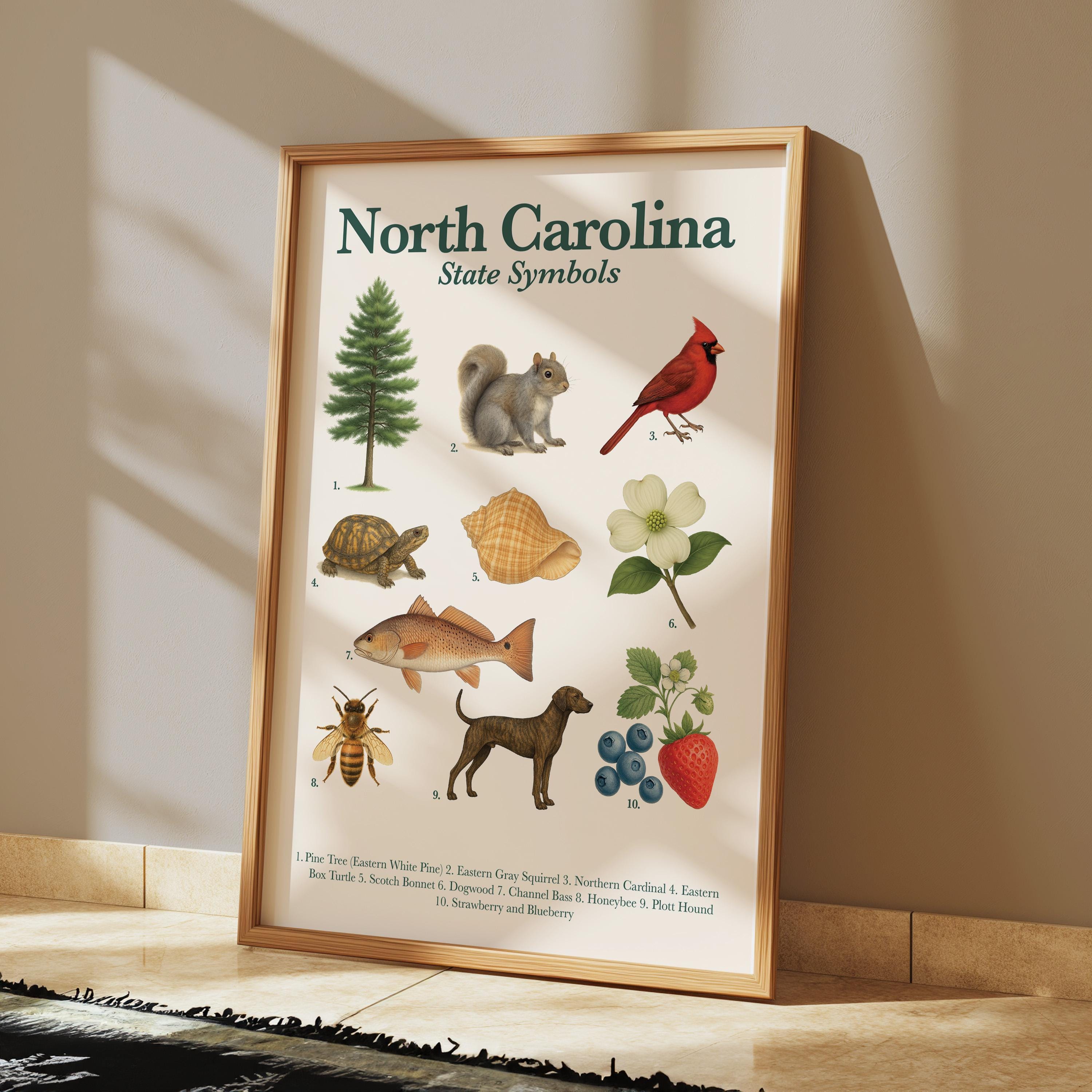 North Carolina State Symbols Poster: Vintage Wildlife Art (digital ...