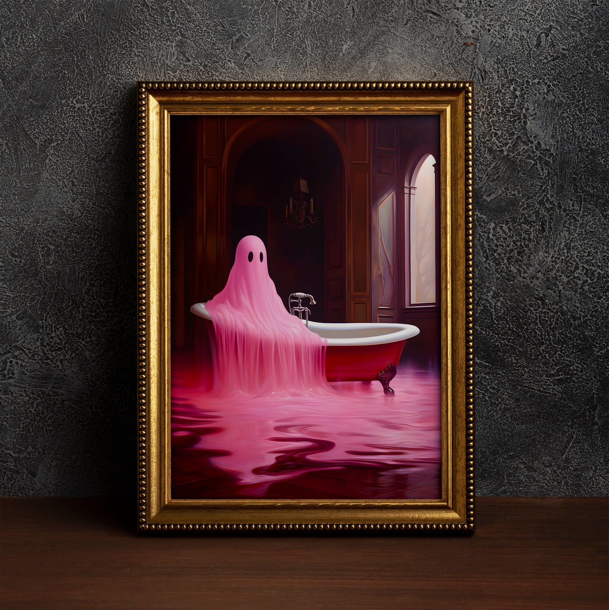 Pink Ghost in the Bathtub Halloween Decor Bathroom Print - Etsy