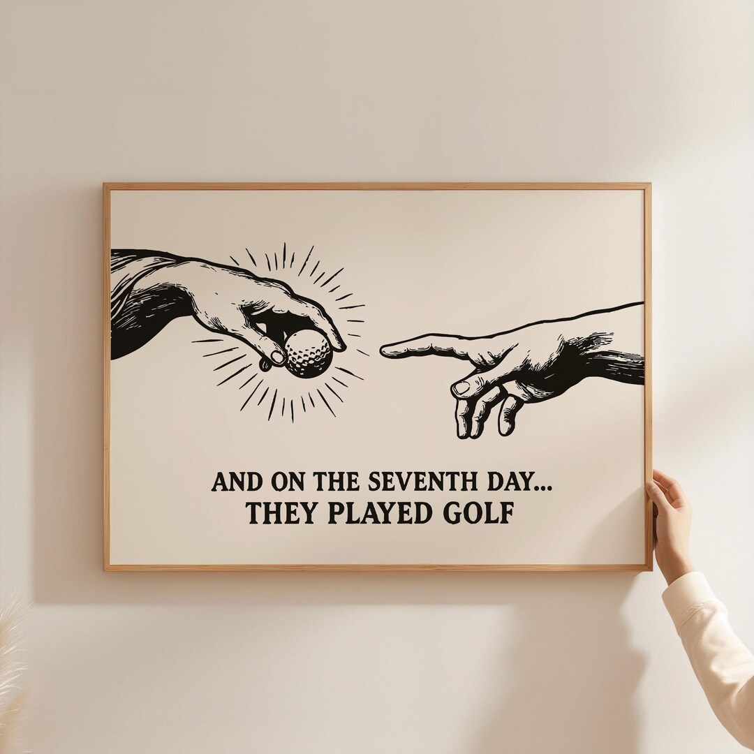Funny Golf Art Print: Michelangelo Spoof, Gift for Golfers (digital ...