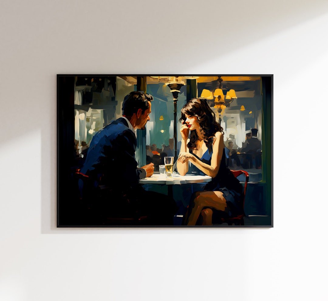 Romantic Cafe Date Night Poster | Printable Couple Wall Art | Moody ...