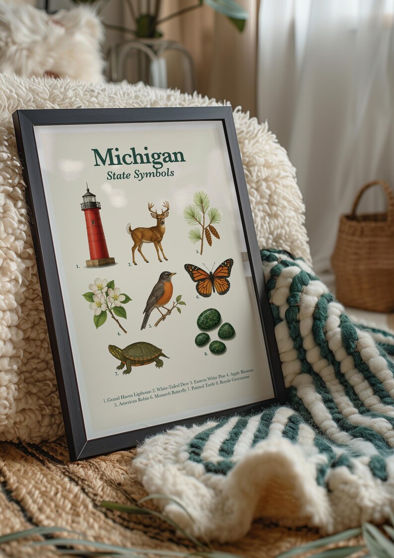 Michigan State Symbols Poster: Educational Wall Art (digital Download ...