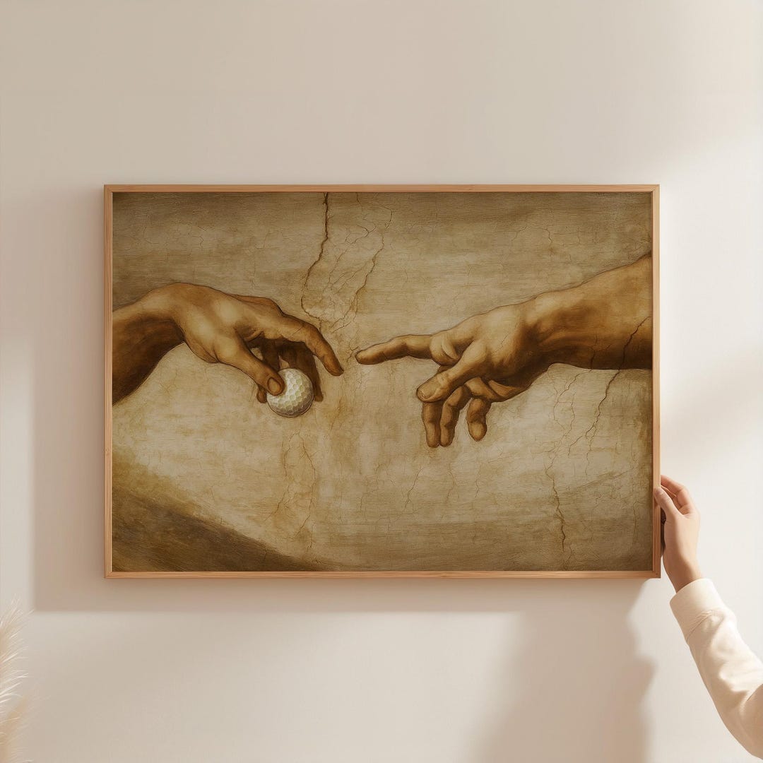 Golf God Creation Poster | Funny Golf Art Print | Michelangelo Parody ...