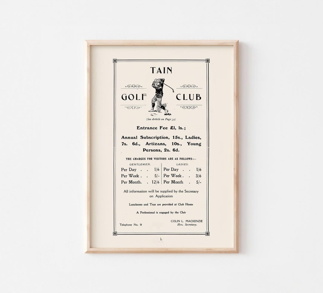 Tain Golf Club Vintage Poster, Golf Poster, Golf Print, Golf Wall Decor ...