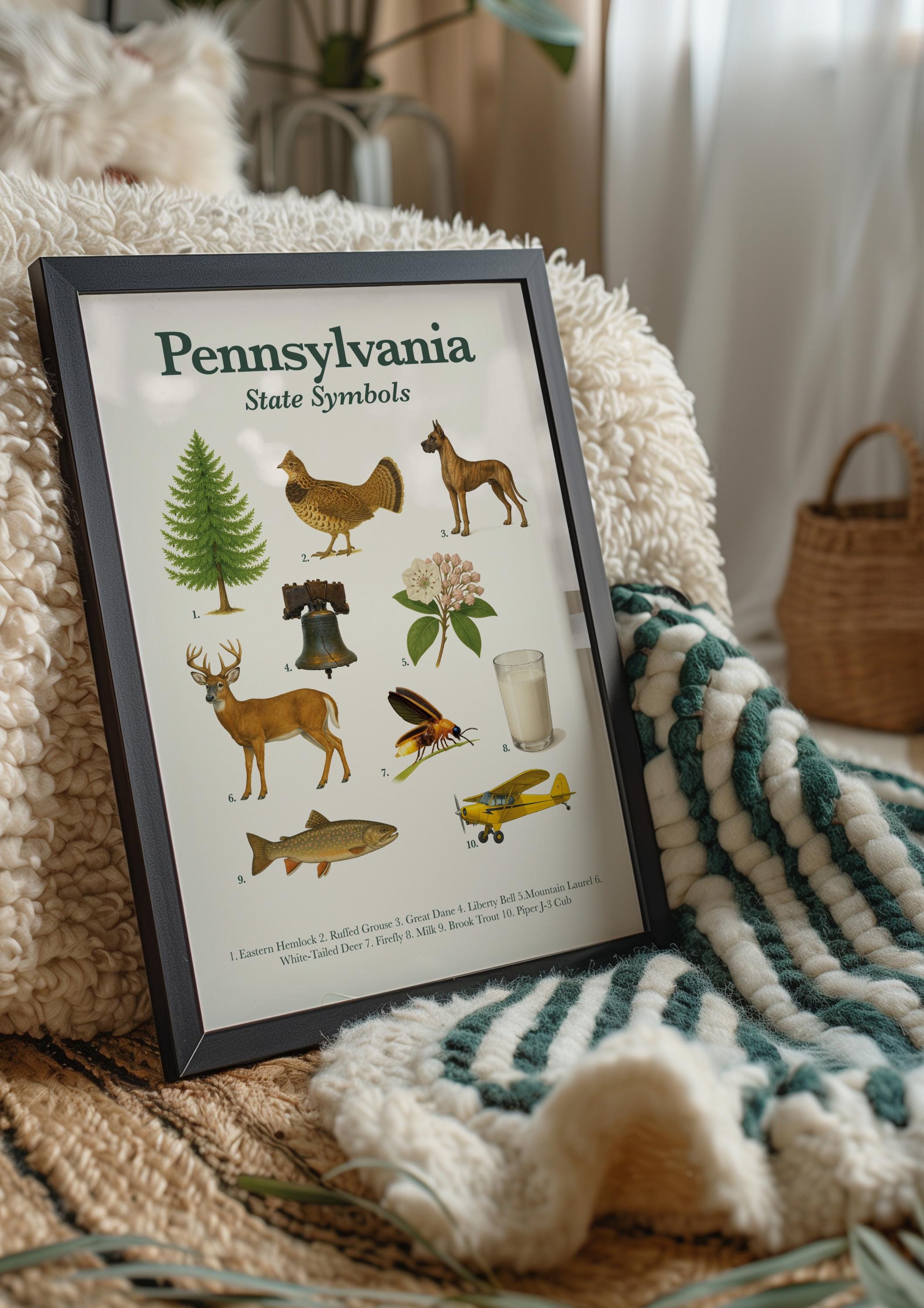 Pennsylvania State Symbols Poster: Vintage Educational Wall Art ...