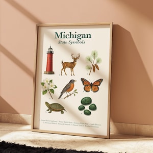 Michigan State Symbols Poster: Educational Wall Art (digital Download ...