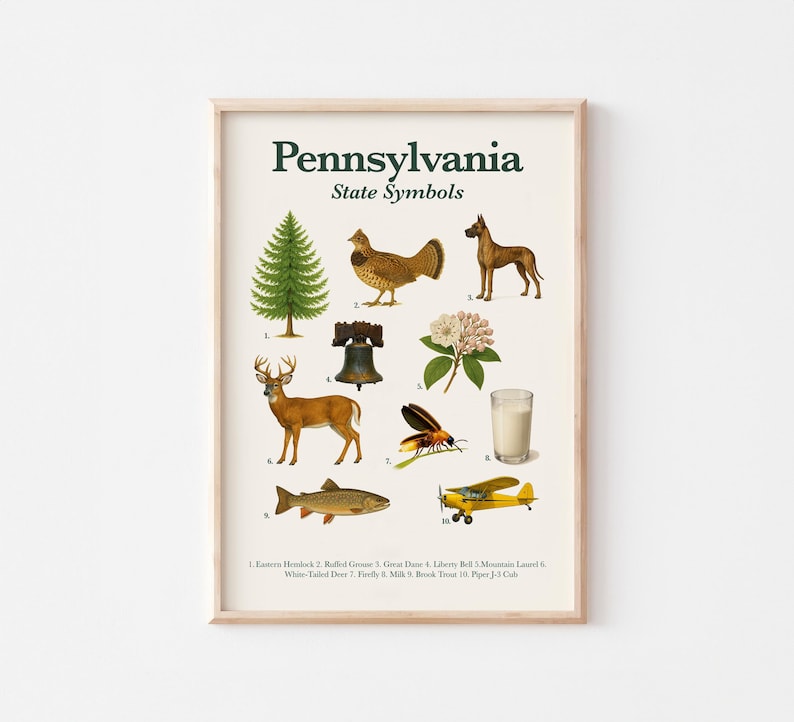 Pennsylvania State Symbols Poster: Vintage Educational Wall Art ...