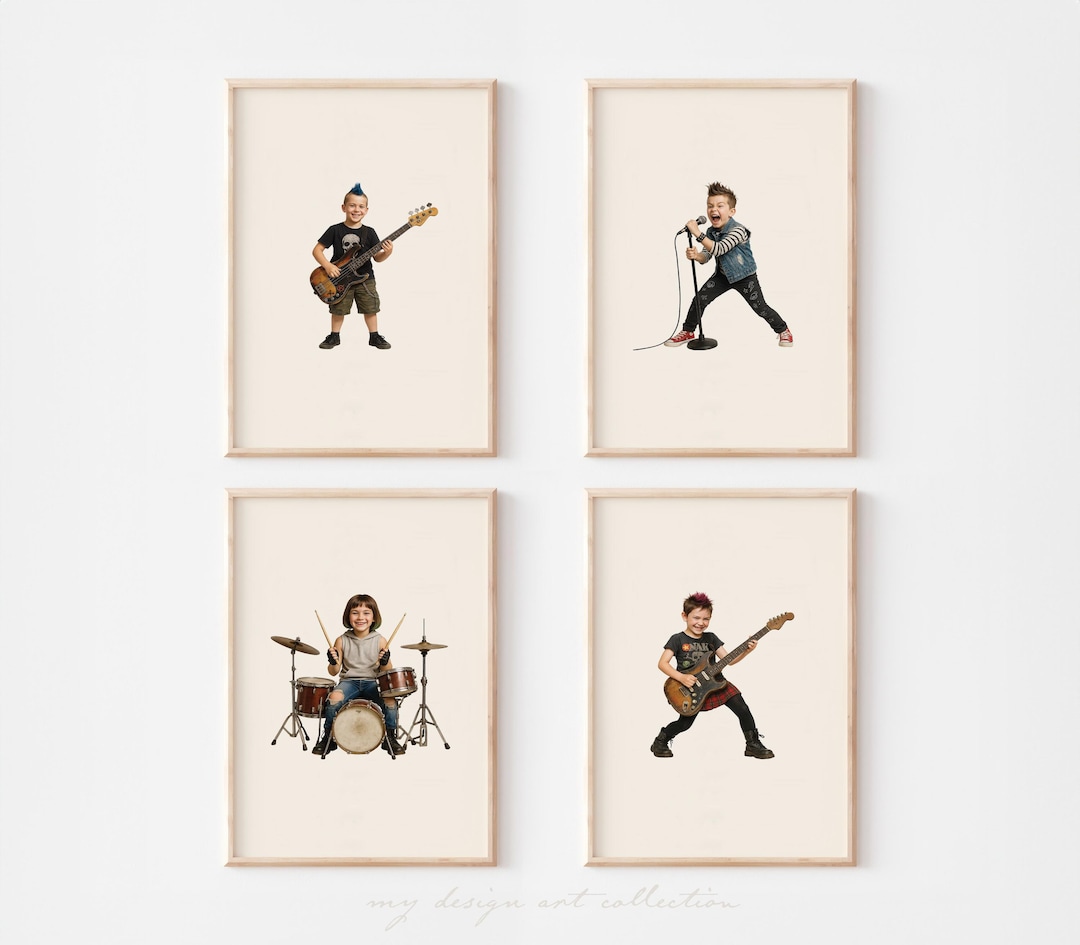Punk Rock Kids Poster Set Cool Kids Playing Music Wall Art Rock Band ...