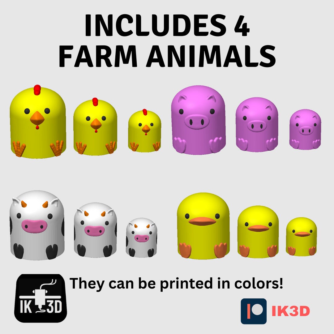 Tic Tac Toe STL 3D Printing Files, Stacking Tic-tac-toe Farm Animals ...