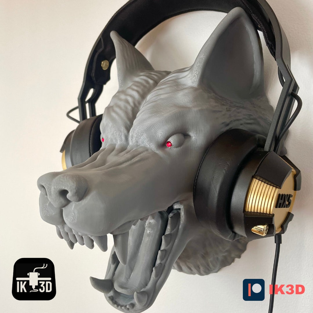 Archivos de impresión 3D para soporte de auriculares con forma de cabeza de lobo, soporte para ...