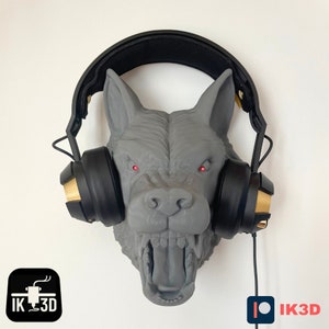 Headset Holder Wolf Head 3D Printing Files, STL Wall Mounted Headphones ...