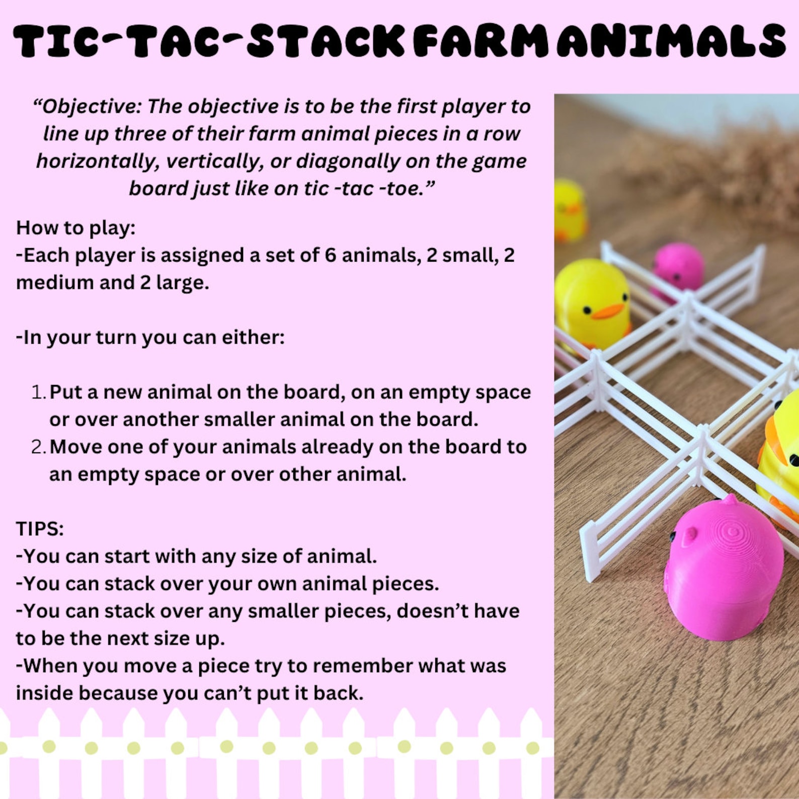 Tic Tac Toe STL 3D Printing Files, Stacking Tic-tac-toe Farm Animals ...