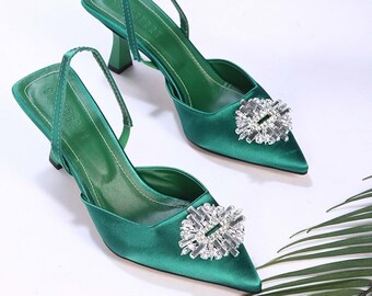 Emerald Green Satin Heels - Etsy