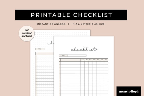 Printable Checklist Bullet Journal Checklist Monthly | Etsy
