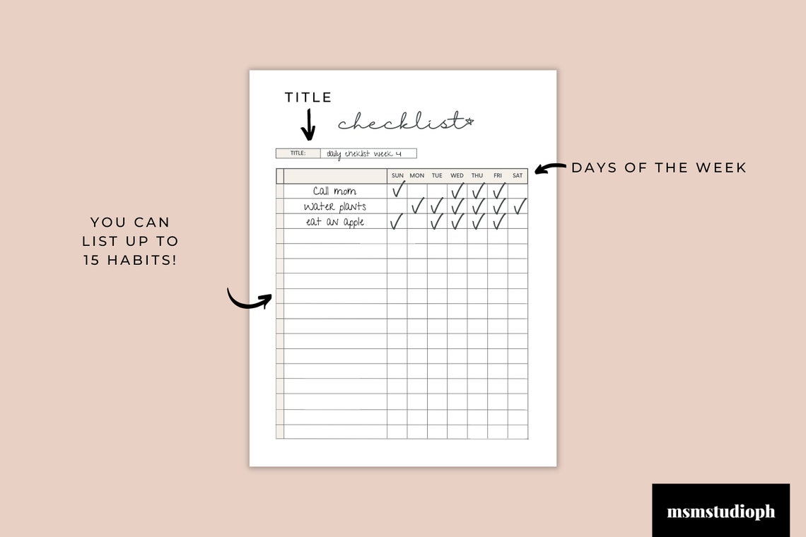 Printable Checklist Bullet Journal Checklist Monthly Checklist Weekly ...