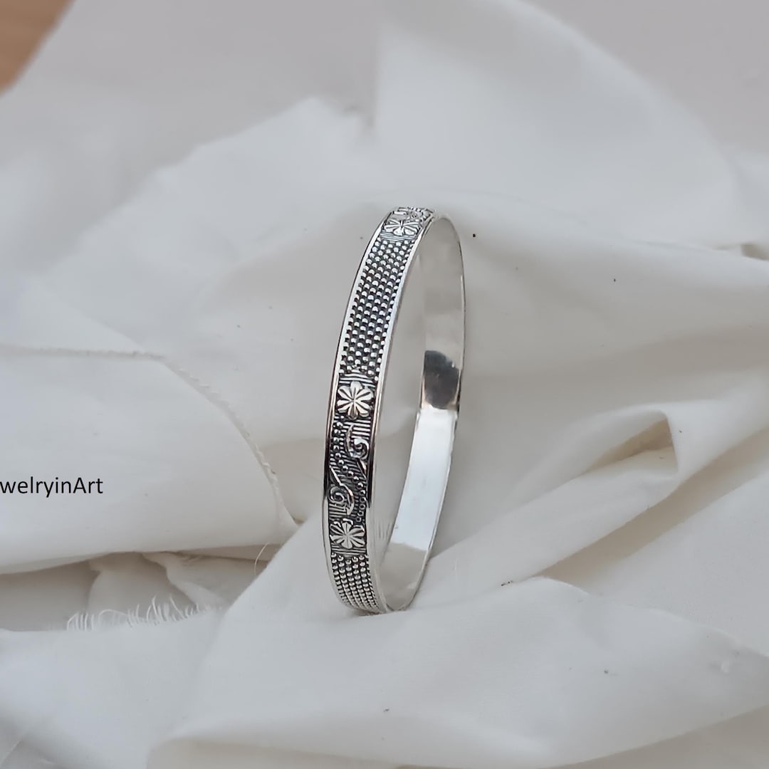 Handmade Sterling Silver Wide Band Bangle, Gift for Her - Etsy