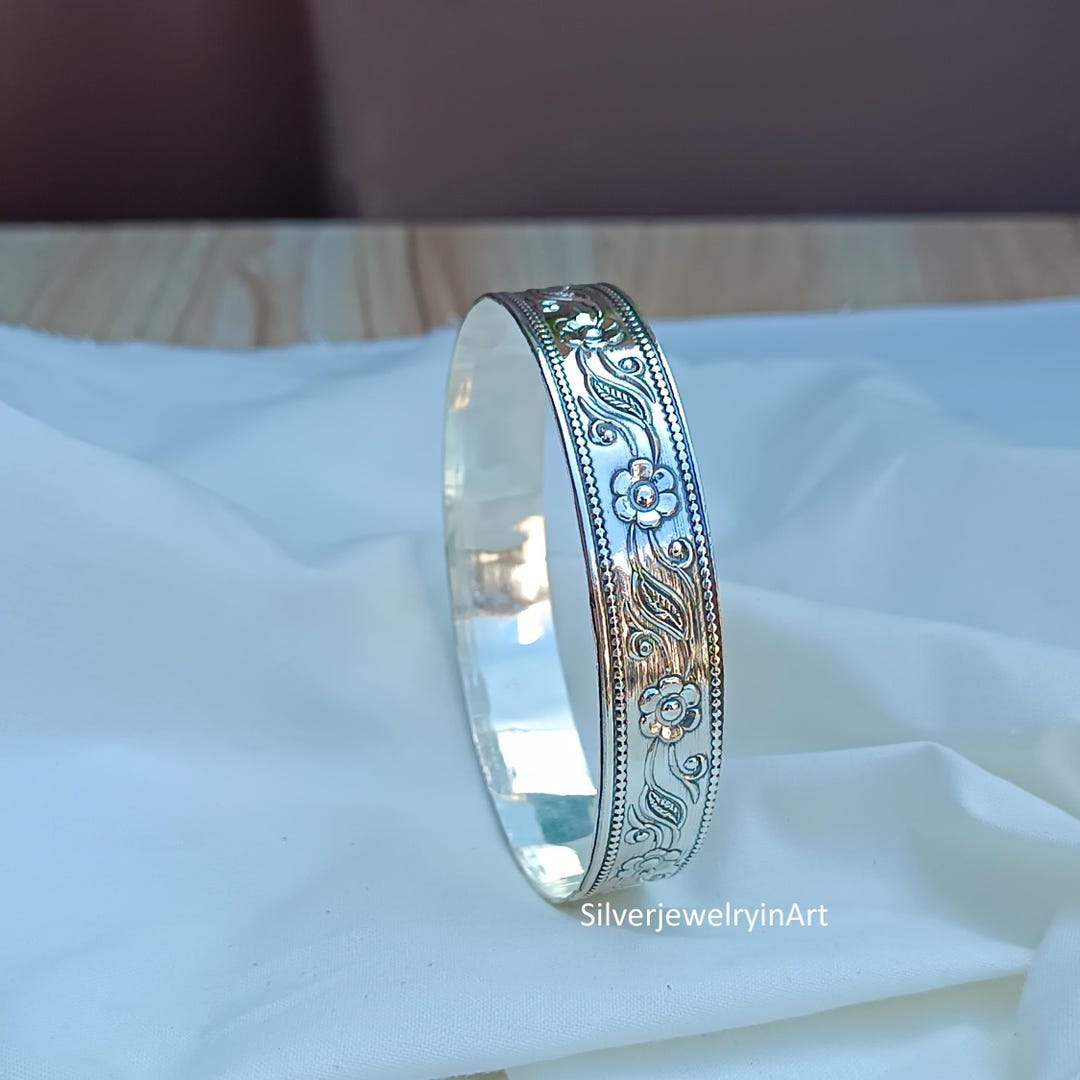 Handmade Sterling Silver Floral Bangle: Western Indian Jewelry - Etsy