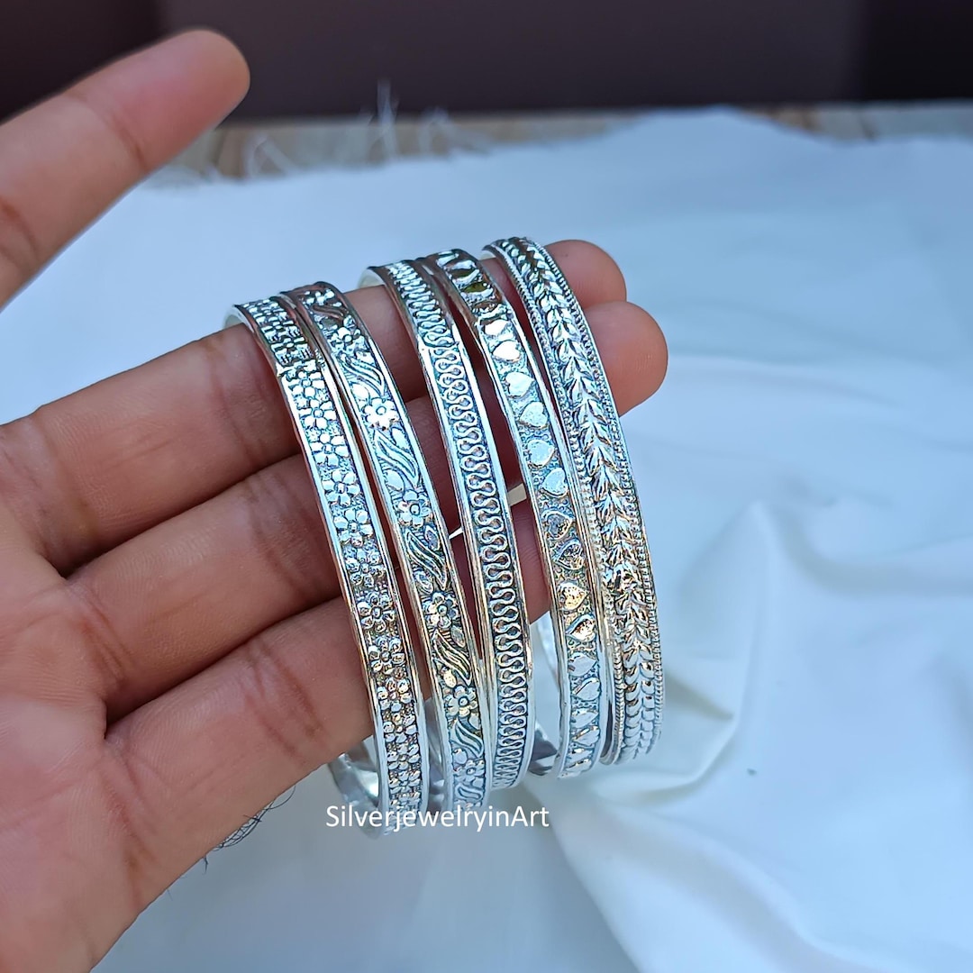 Set of 5 Bangles , Silver Bangles , 5 Days Bangles , Stacking Bangles ...