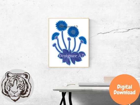 Printable Flower Wall Art Blue Flower Design Flowers Wall | Etsy