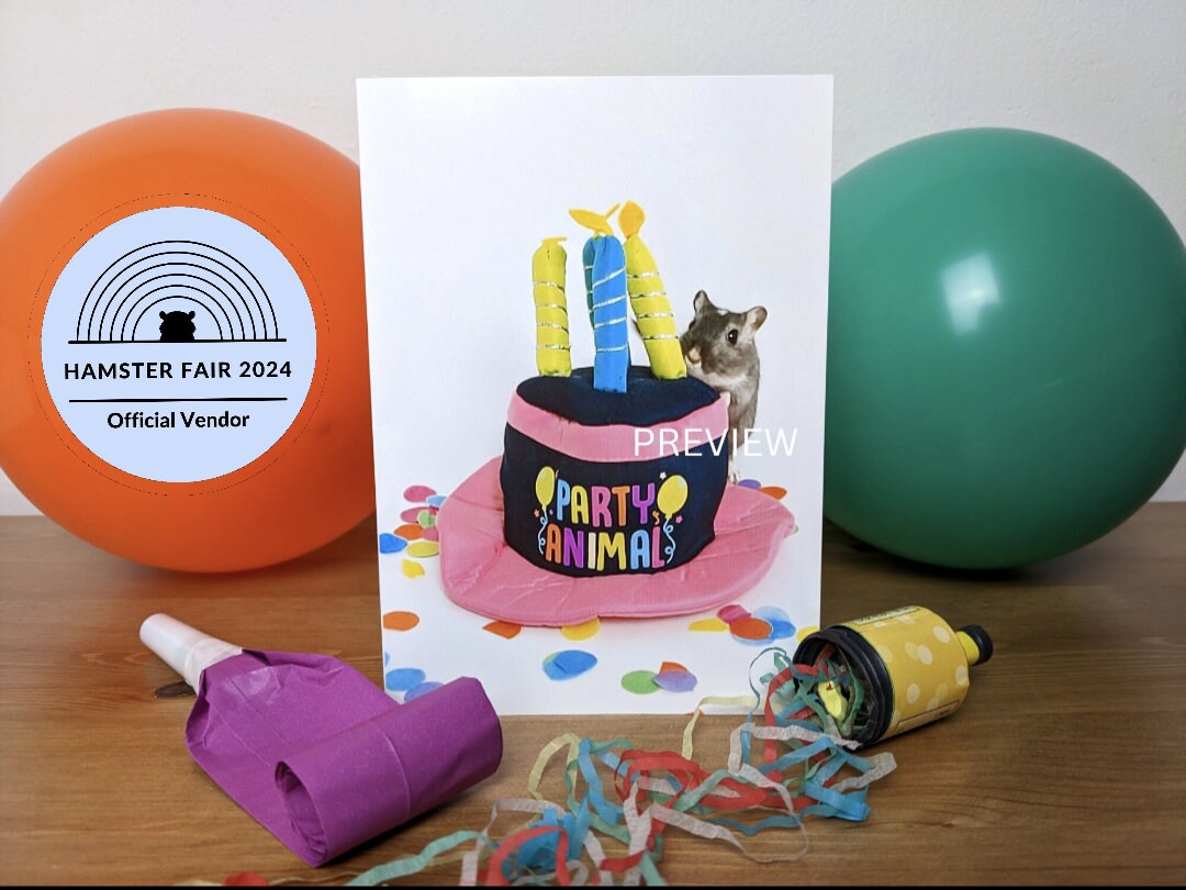 Cute Gerbil Birthday Card, Party Animal Hat, Vertical Animal A6 ...