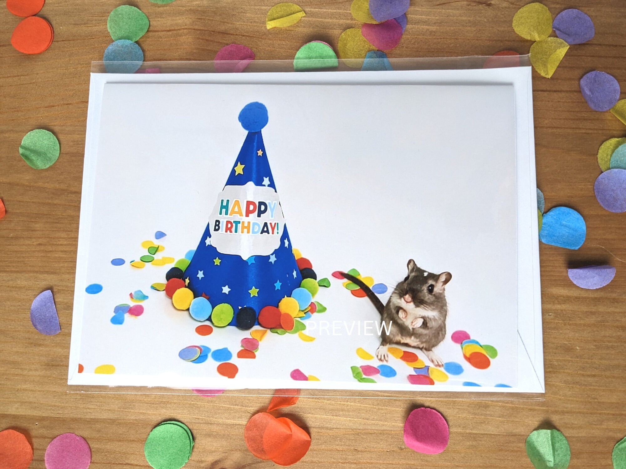 Cute Gerbil Birthday Card, Happy Birthday Hat, Horizontal Animal A6 ...