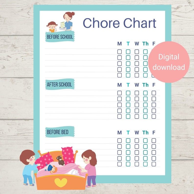 Chore Chart, List, Checklist, Kids, Children, Chores, Blank, 8.5x11 - Etsy