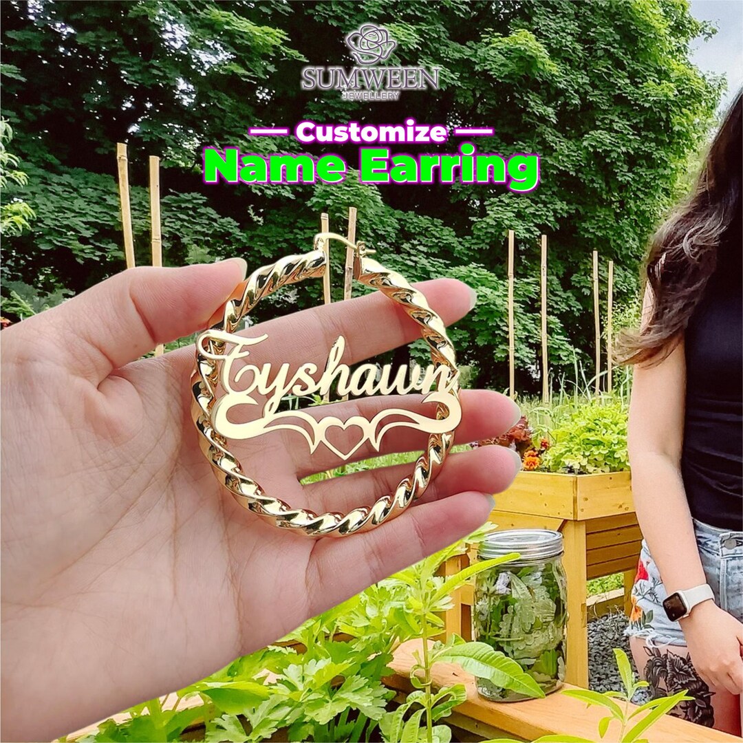 Customized Name Earring Twist Hoop Earrings Large Nameplate Hoops ...
