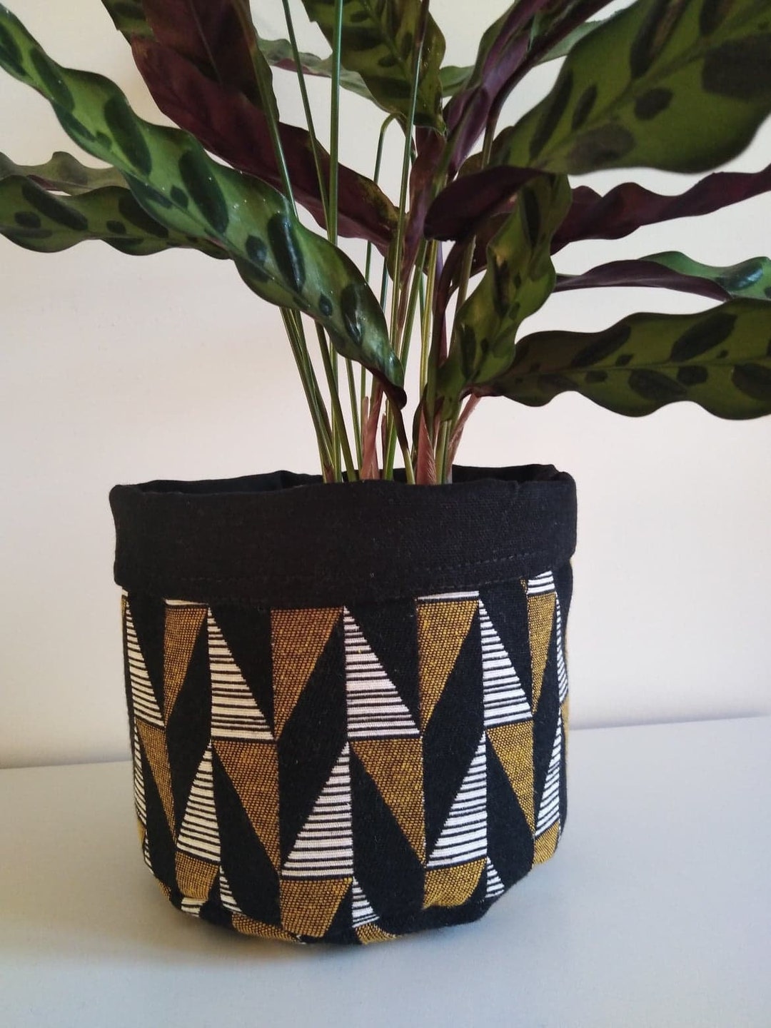 Fabric Pot Cover ø 16cm in Cotton, Double-sided Pot Cover, Geometric ...