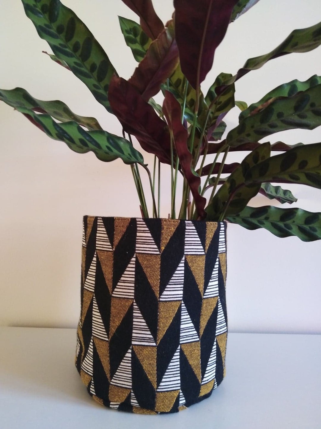 Fabric Pot Cover ø 16cm in Cotton, Double-sided Pot Cover, Geometric ...