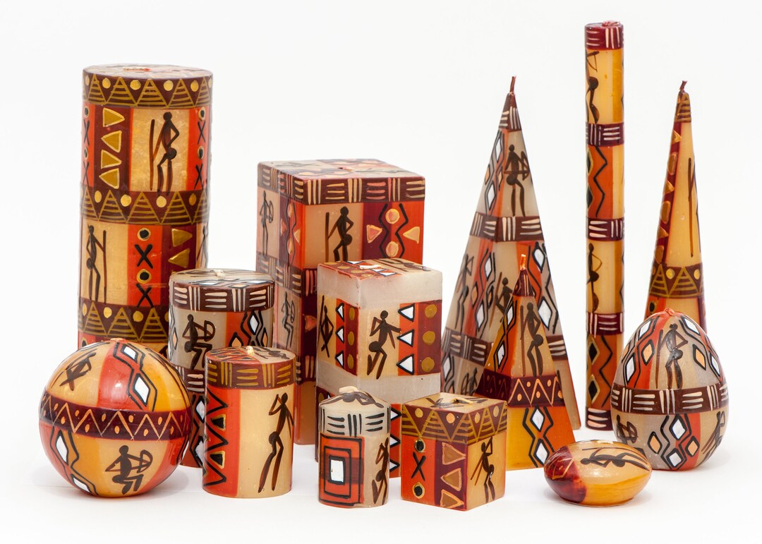 Fairtrade Colourful Pyramid, Pillar & Ball Candles – African Print ...