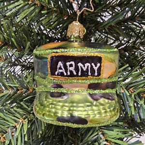 Vintage Christmas Ornament Army Cap, Hand Painted Blown Glass Seasonal ...