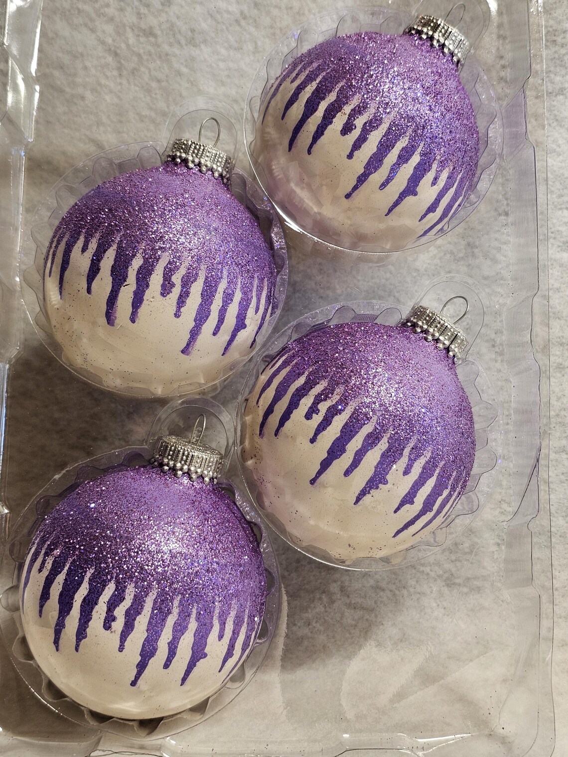 Vintage Purple Icicles Design Glass Ball Ornaments, Unique Christmas ...