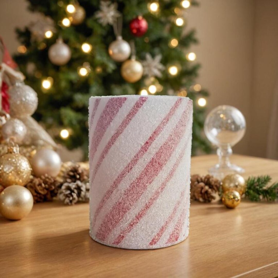Vintage Xmas 4" Multi-stripe Glitter Snow Candy Cane Timer Pillar ...