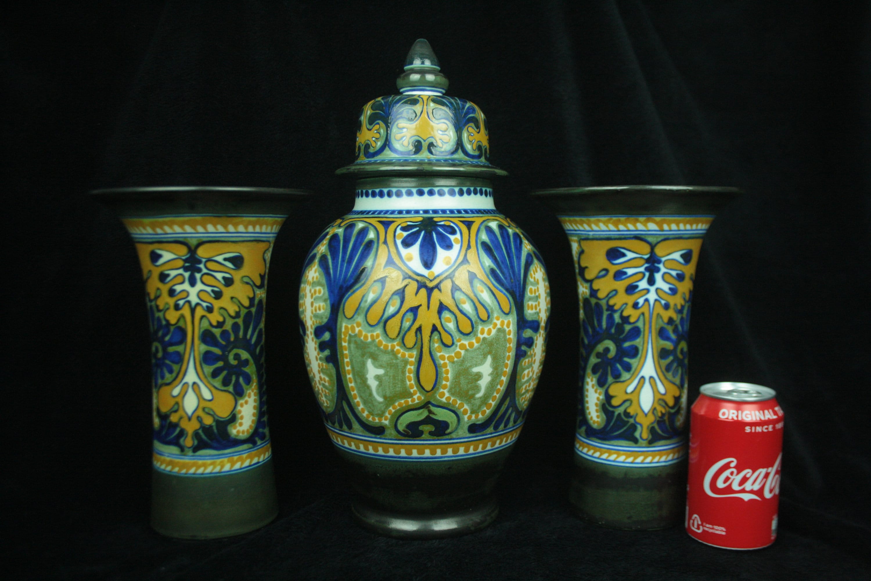 Large Rare Art Deco 3-piece Garniture Décor Cyprus by Plateelbakkerij ...