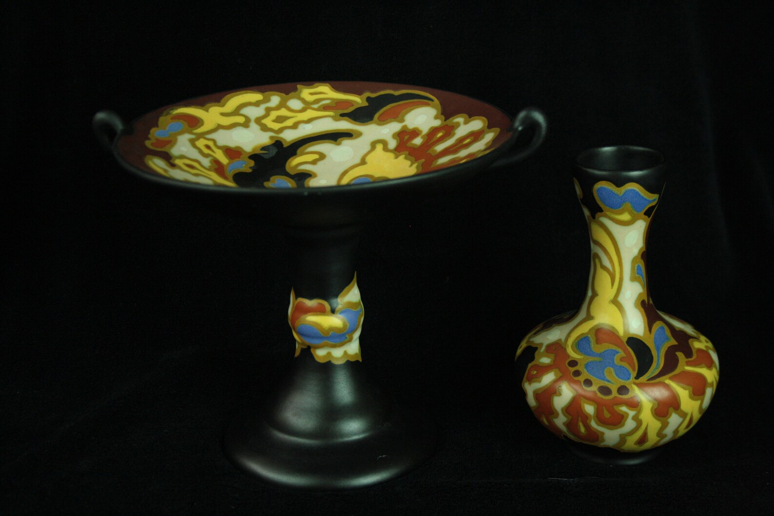 Set of Colourful Art Deco Tazza/ Dish and Vase by Regina Gouda, Decor ...