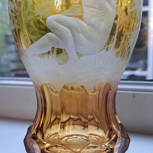 Great Bohemian Amber-stained and Engraved Glass Goblet - Etsy