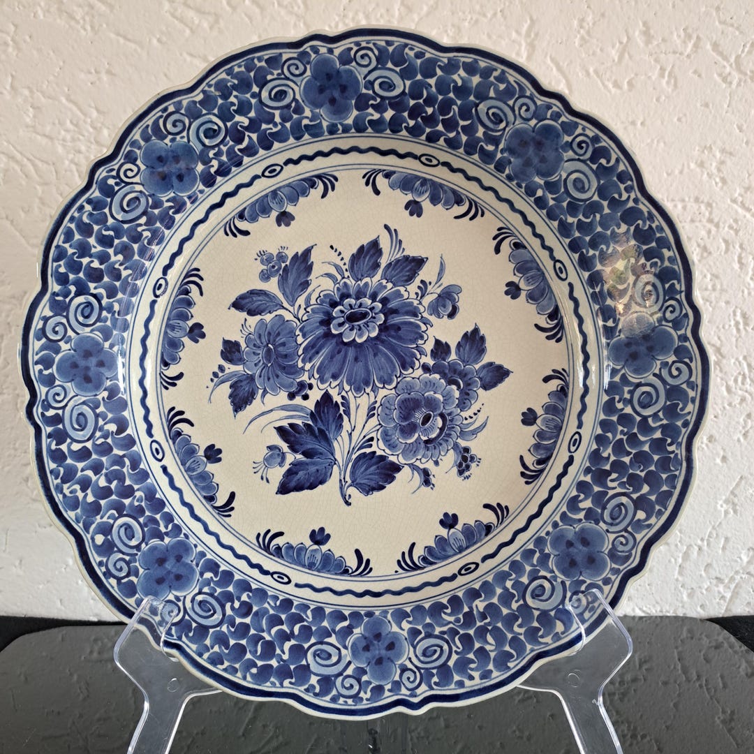 Royal Delft Large Delft Blue Floral Decor Wall Plate (1943) - Etsy
