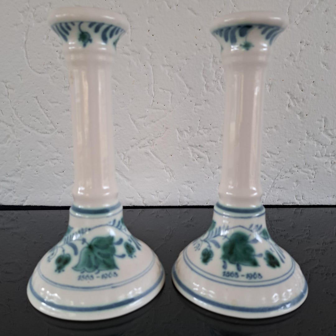 De Porceleyne Fles (royal Delft) Pair of Delvert Ridded Candle Sticks ...