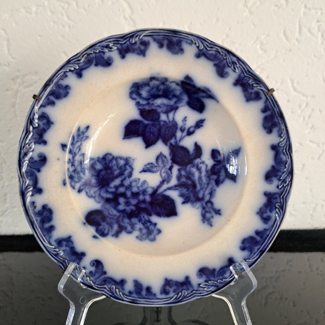 Antique Victorian Wedgwood Pearl Ware Rose and Jessamine Flow Blue Wall ...