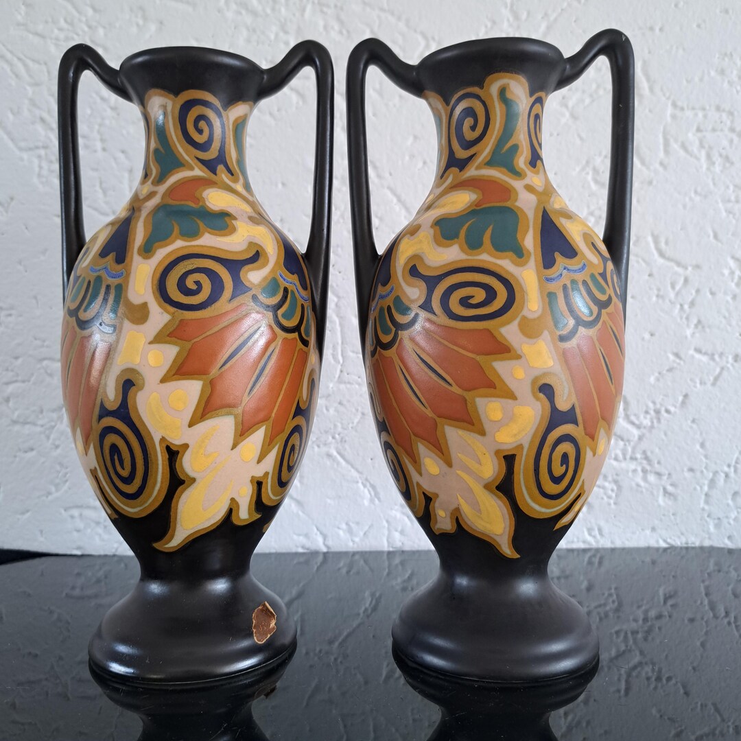Art Deco Regina Gouda Pottery Amphora Vases, Pair - Etsy