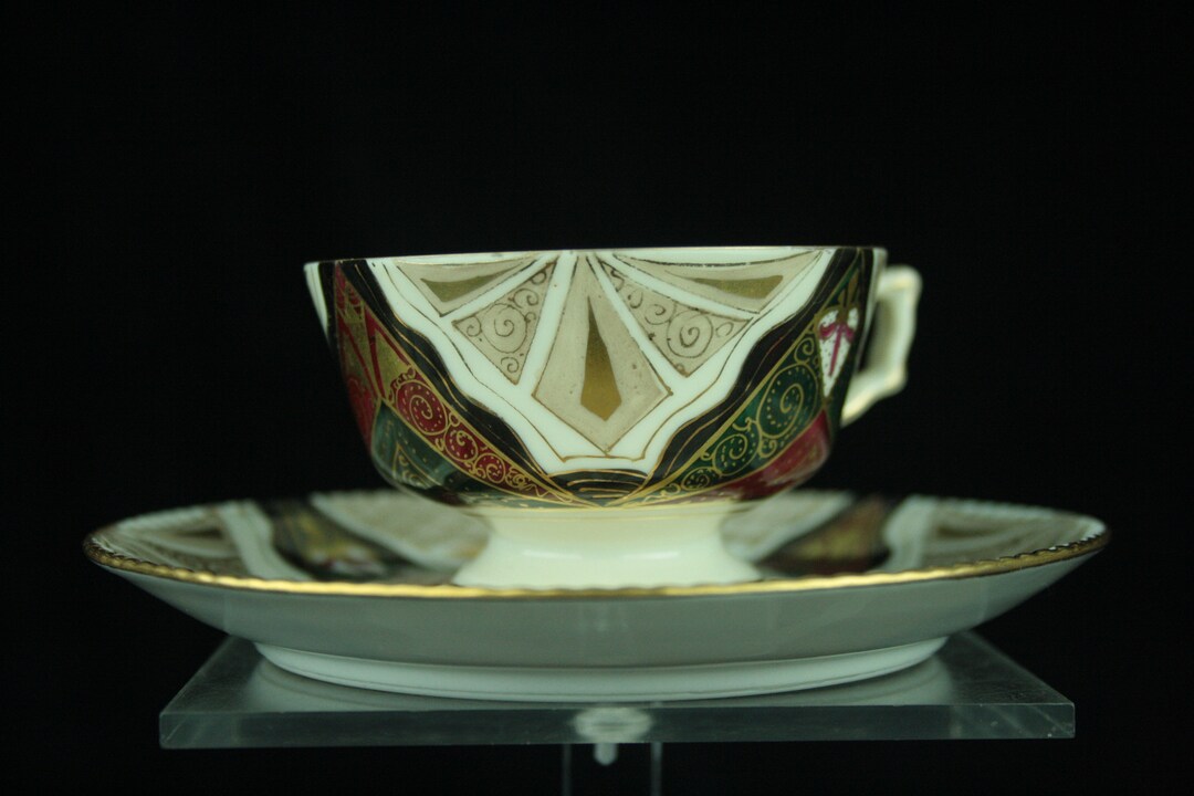 Art Nouveau Carl Friedrich Boseck & Co Austria - Rare Alhambra Gilded Porcelain Tea Cup and ...