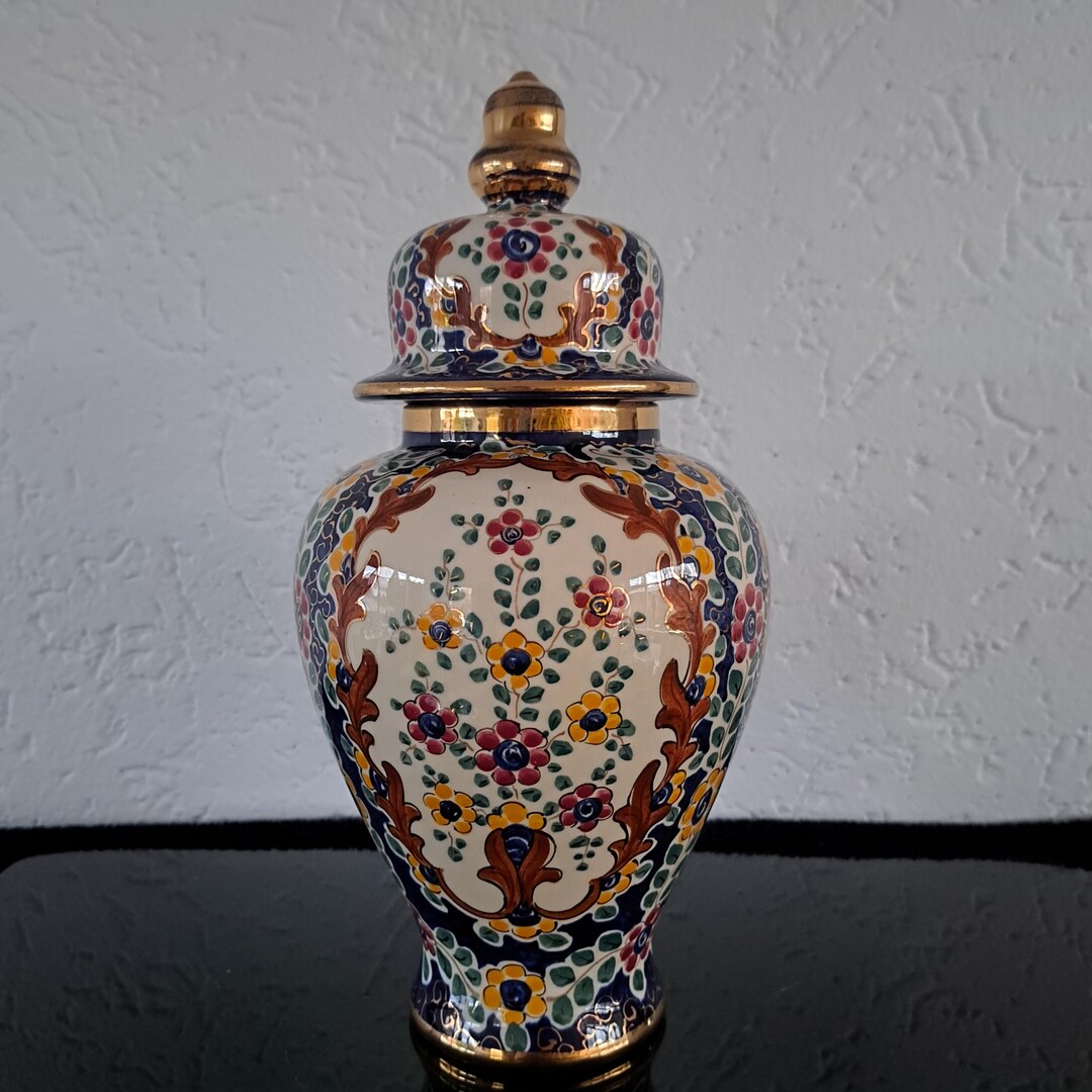 Colourful Regina Gouda Pottery Gilt Lidded Vase ODINA - Etsy