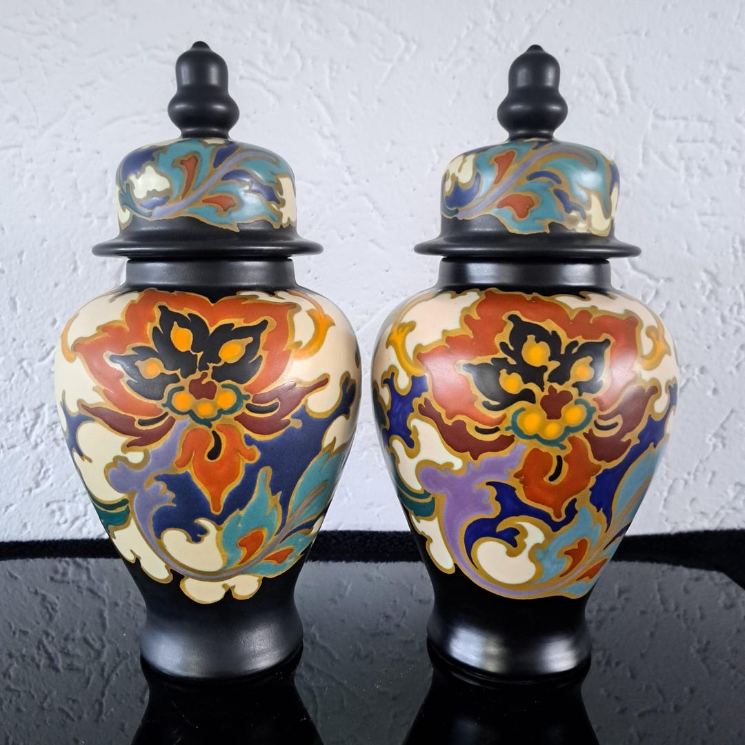 Colourful Pair of Regina Gouda Pottery Art Deco ROSARIO Lidded Vases - Etsy