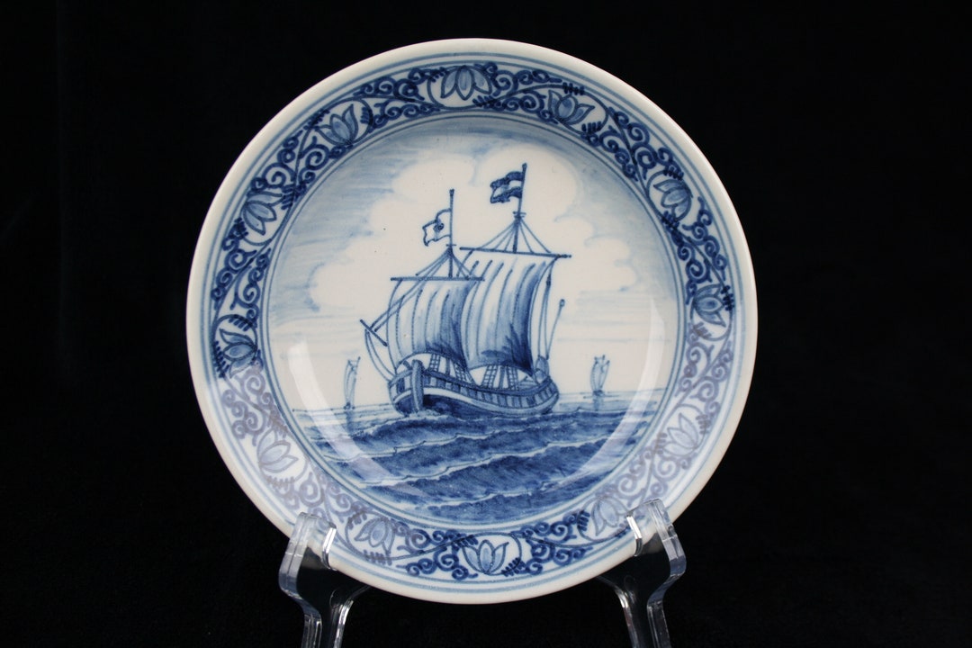 Royal Tichelaar Makkum Delft Blue Dish With Decor of (VOC) Tall Ship - Etsy