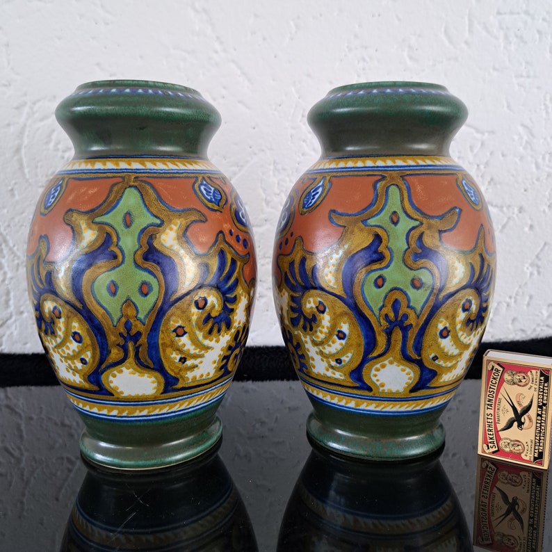 Pair of Art Nouveau Vases Rhodian by Plateelbakkerij Zuid-holland (1921 ...
