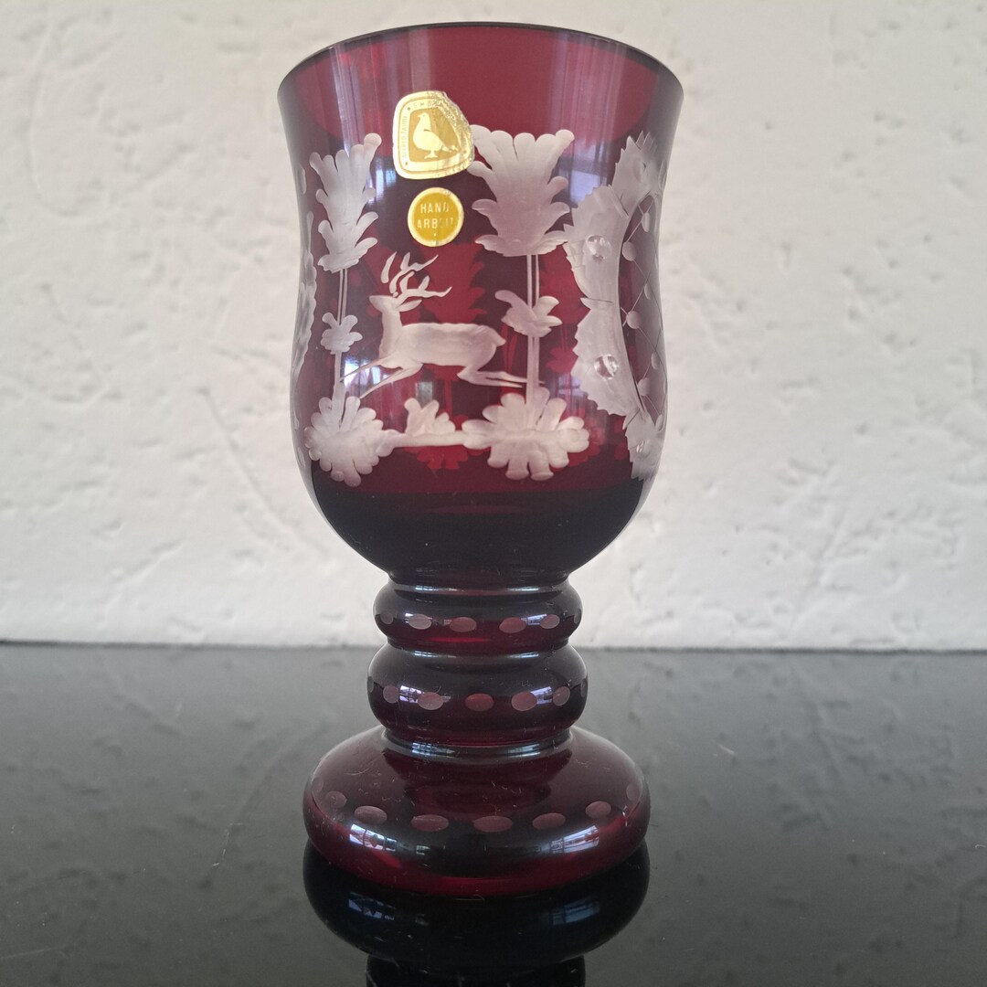 Great German Alfred Taube Ruby Red Engraved Lead Crystal Glass Goblet ...