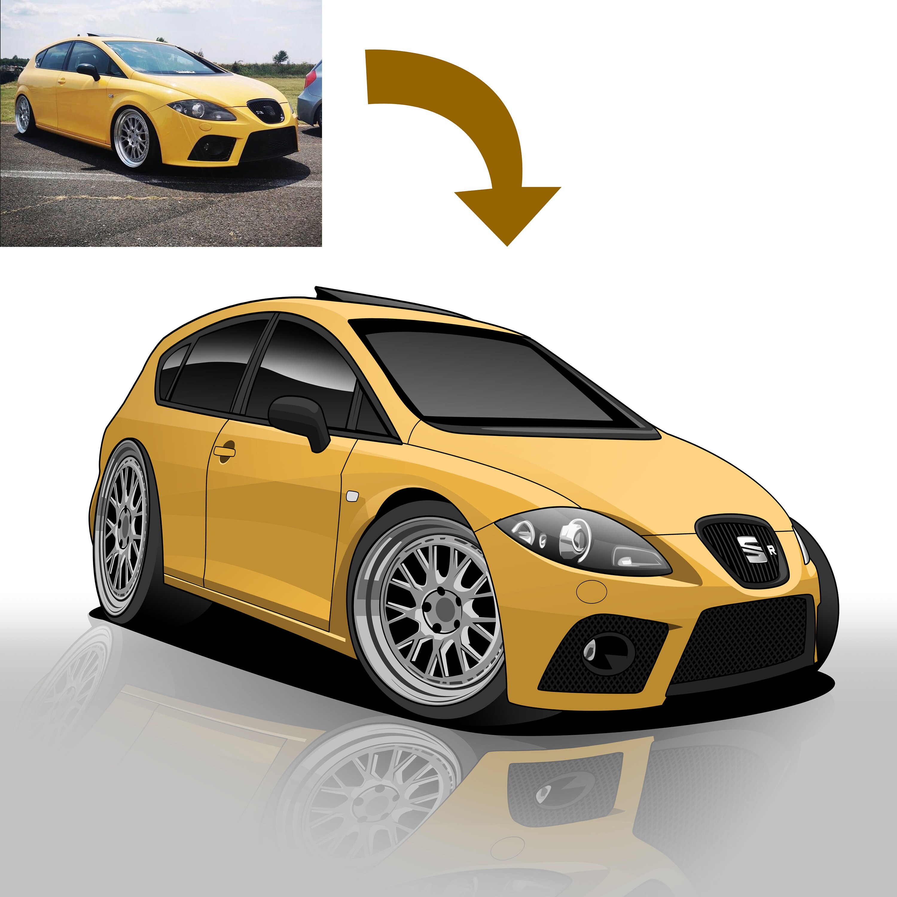 Custom Car Digital Drawing, Vector Car Illustration Customized Cartoon ...