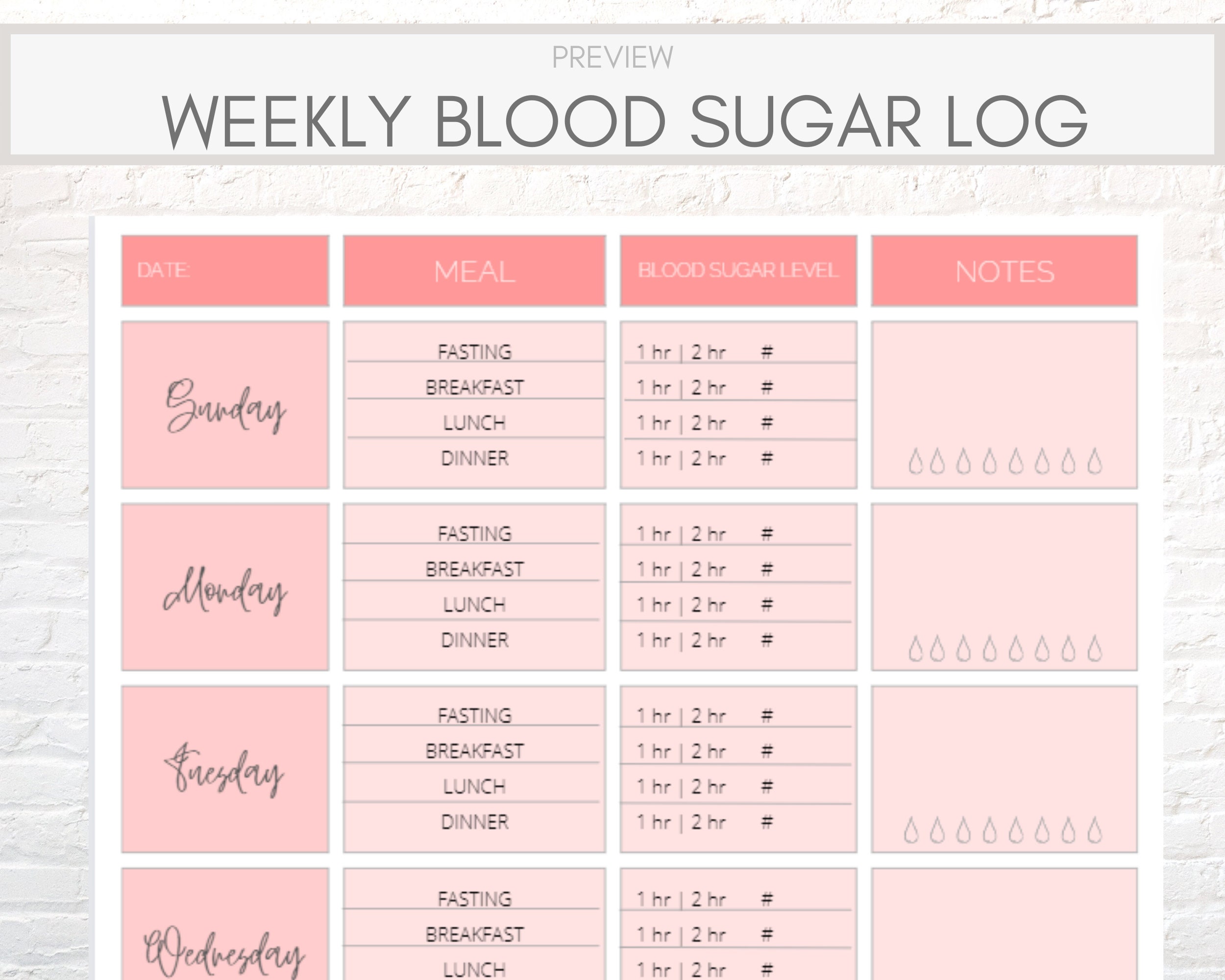 Gestational Diabetes Log | Weekly & Daily | INSTANT DOWNLOAD | Blood ...
